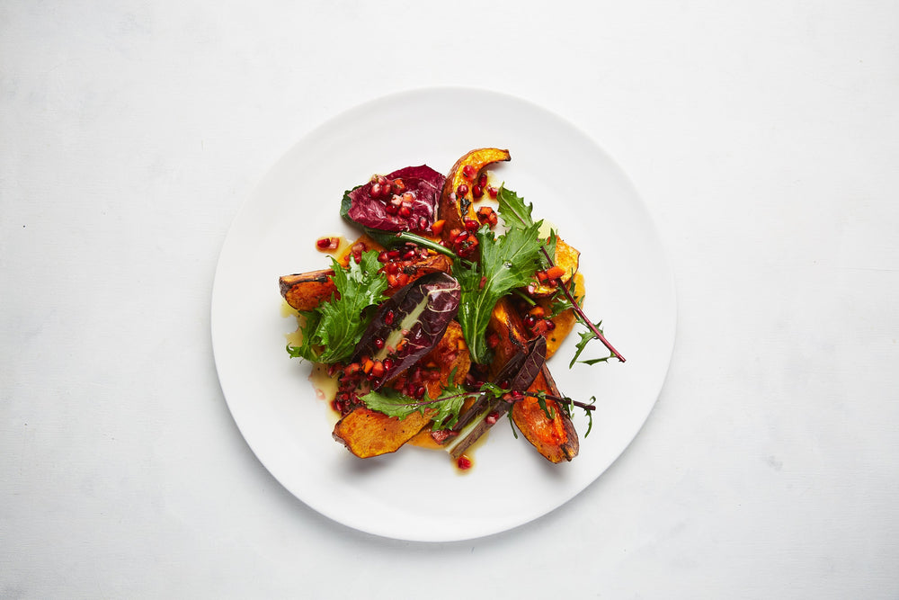 Roasted Robin's Koginut Squash and Persimmon-Pomegranate Salsa